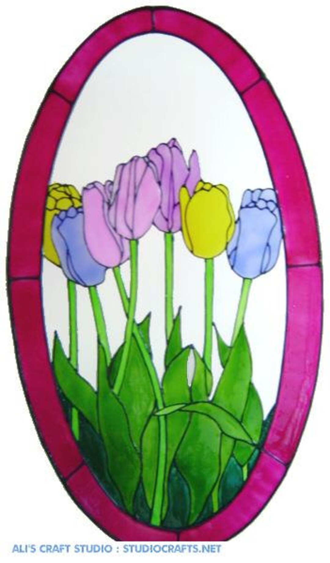 Large Tulips Oval Frame Handpainted Window Cling - Get the Look of ...
