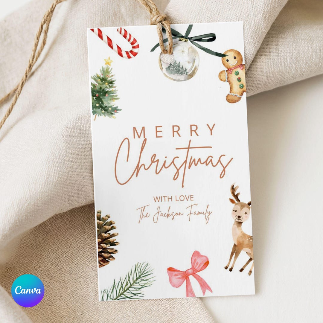 Editable Christmas Gift Tag Printable, Holiday Favor Label (instant ...