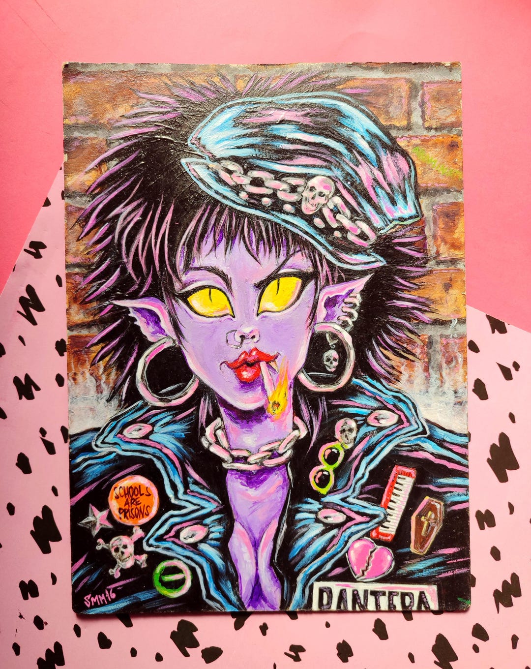 Vamp She-wolf Acrylic Painting: 80s Retro Horror Art (A4) - Etsy