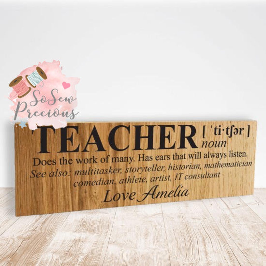 Personalised Teacher Plaque Block, Freestanding in Oak Veneer ...