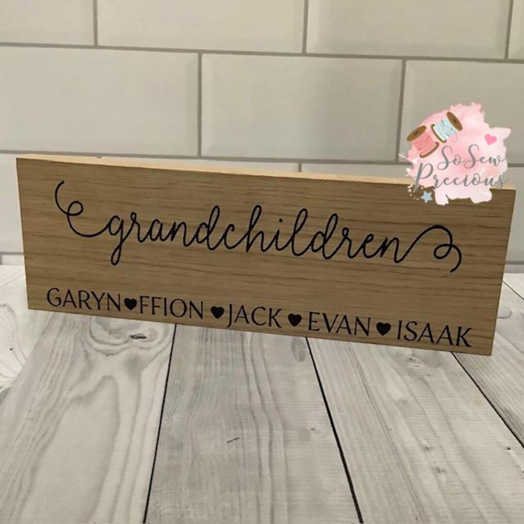 Personalised Grandchildren Plaque Block, Freestanding in Oak Veneer ...