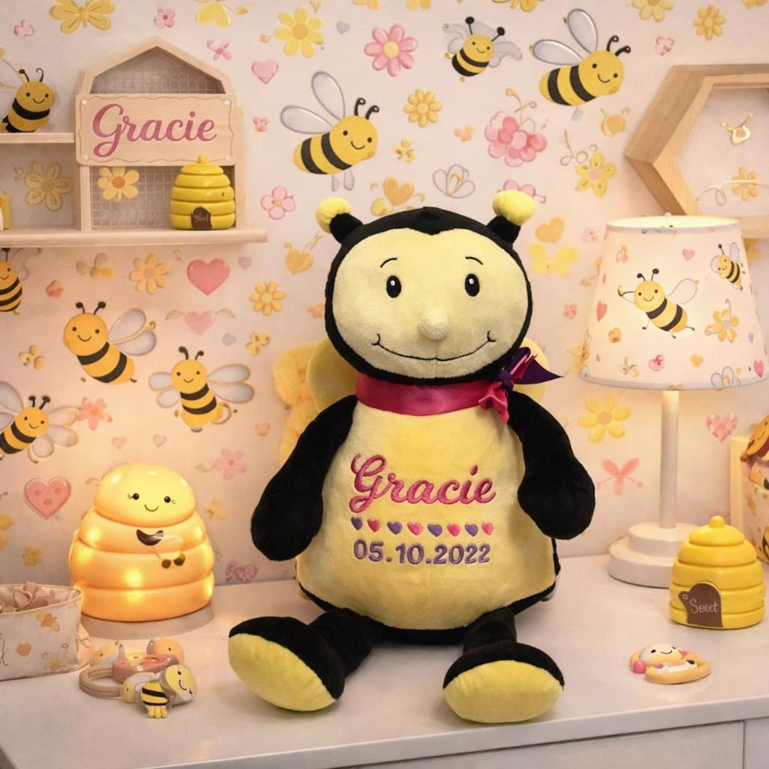 Personalised Bee Teddy Bear, Monogram, Boy or Girl, Christening Teddy ...