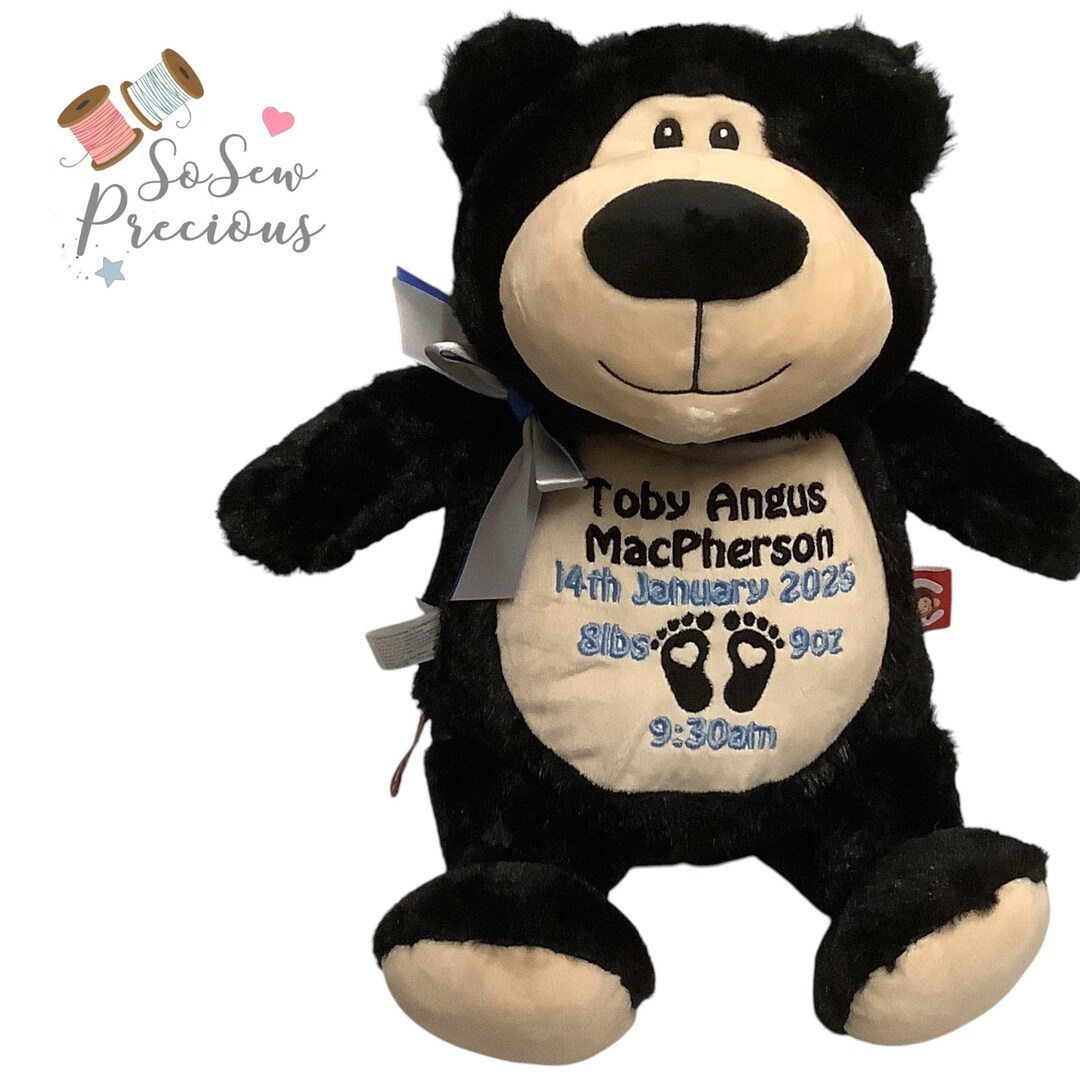 Embroidered Black Bear Cubby, Personalized Baby Gift, Christening Gift ...