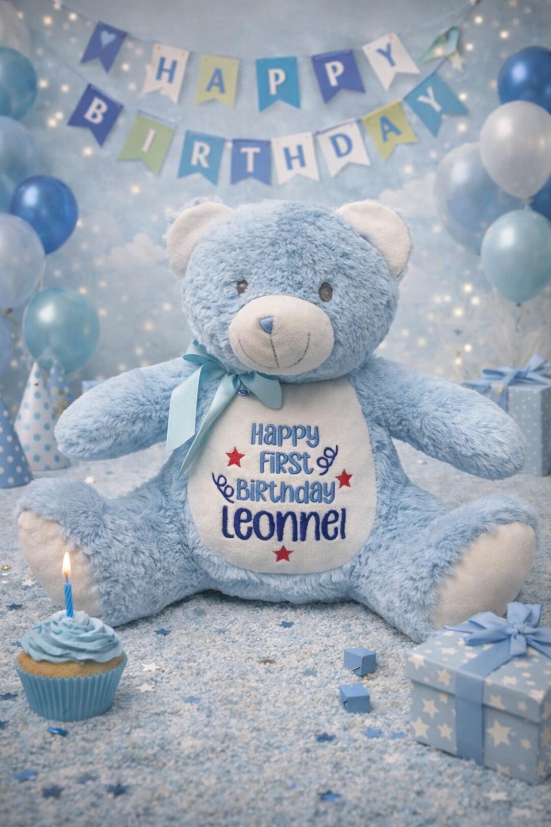 Mumbles Blue Personalised Teddy Bear – Custom Name & Message – Baby ...