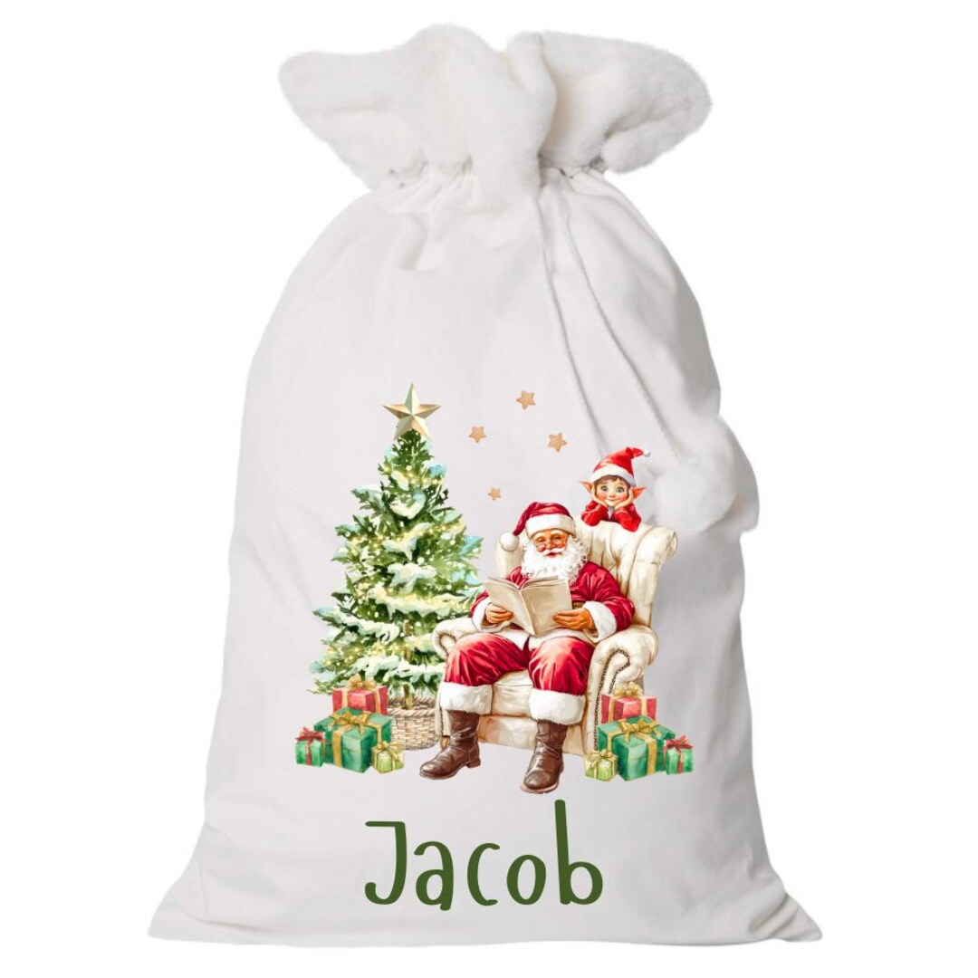 Personalised Deluxe Plush Christmas Sack , Santa and His Elf, Father ...