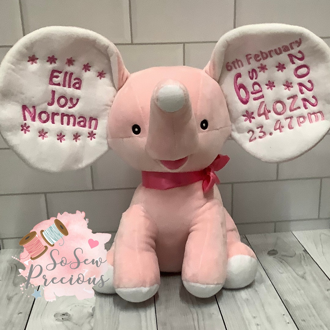 Cubbies Dumble Elephant, Personalised Teddy Bear, Pink, New Baby Gift, Christening, Dedication ...