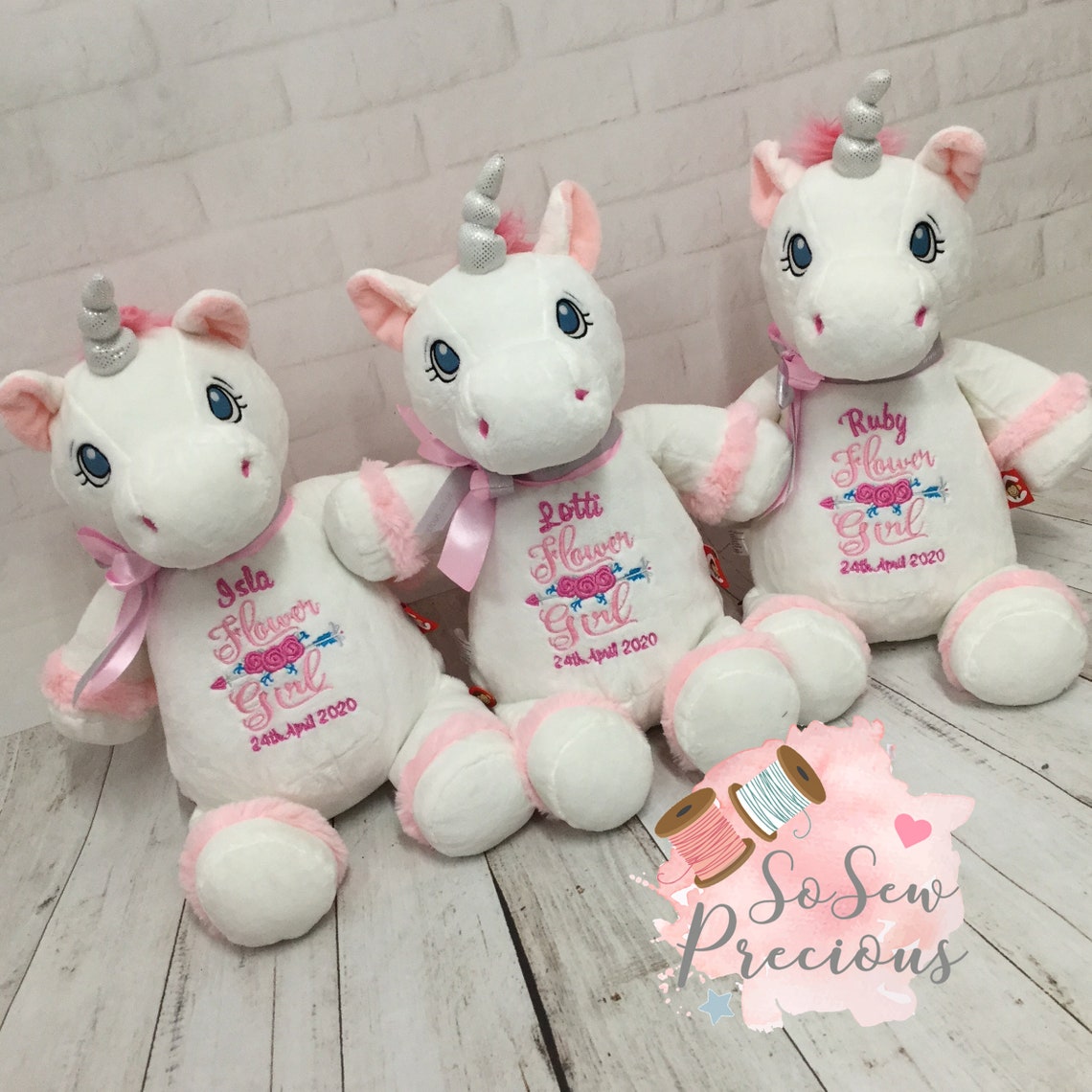 Personalised Cubbies Unicorn Teddy Bear, Embroidered, Bridesmaid ...