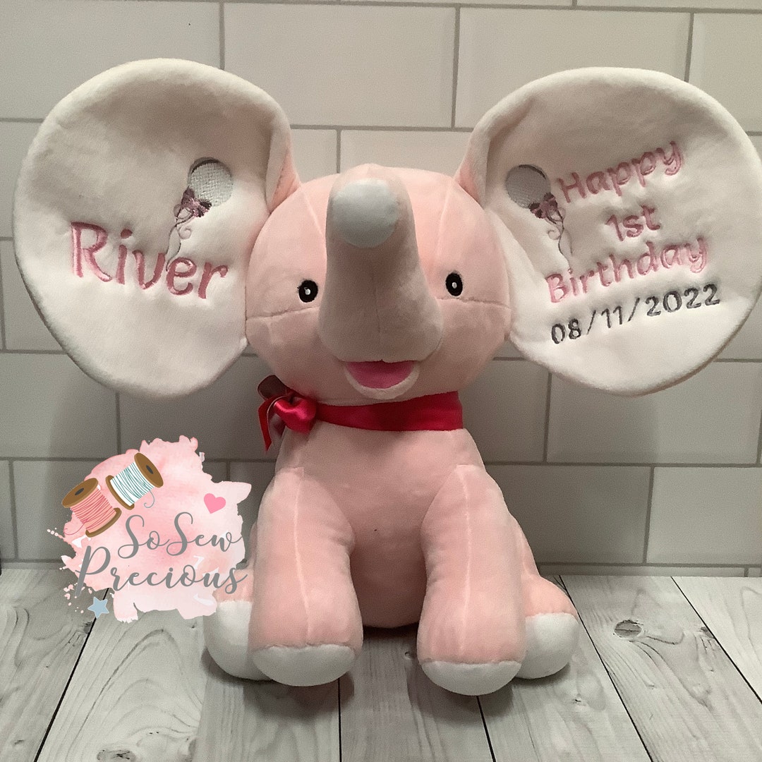 Personalised Elephant Teddy, Cubbies Dumble Elephant, Personalised Teddy Bear, Pink, Birthday ...