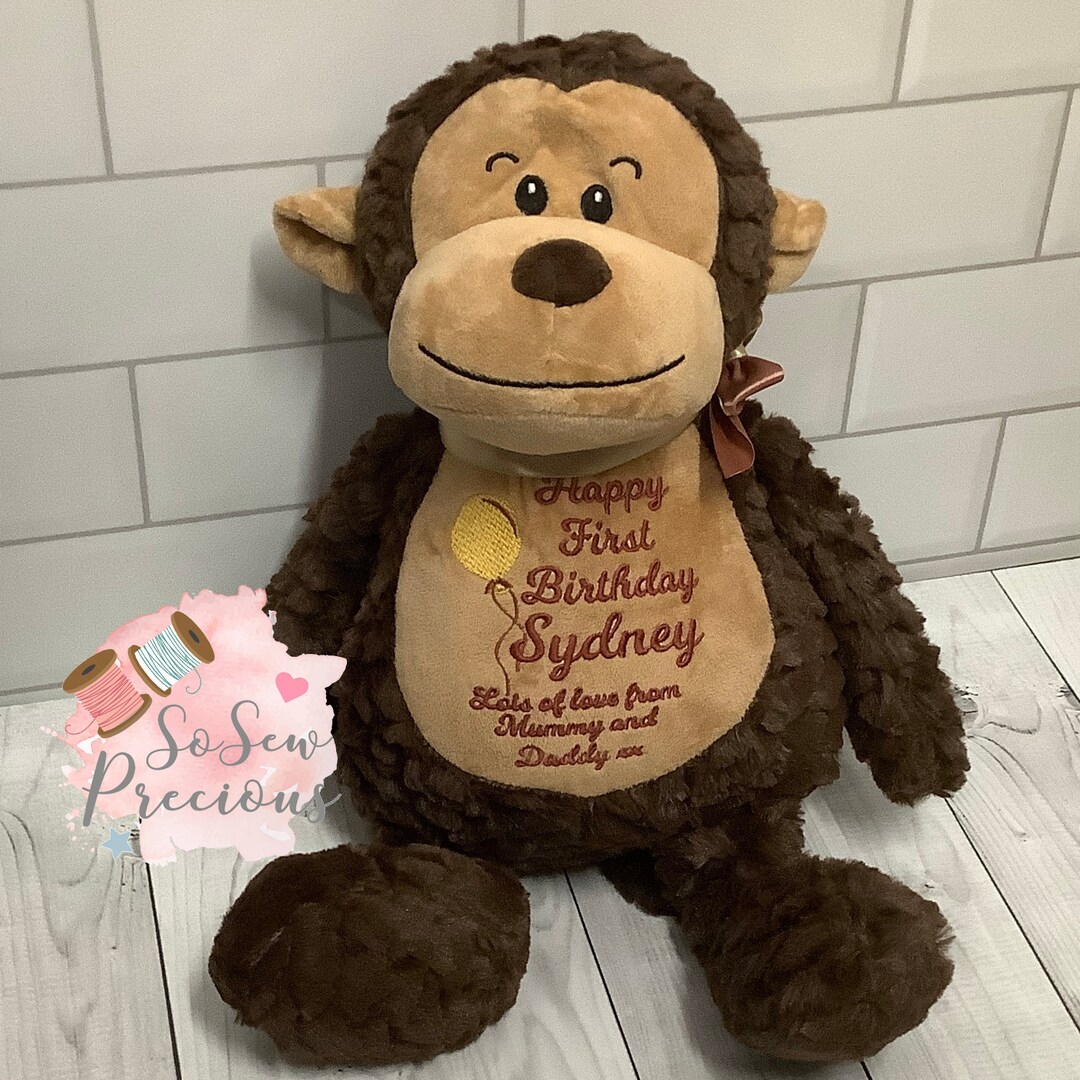 Personalised Monkey Teddy Bear, Birthday Gift, Boy or Girl ...