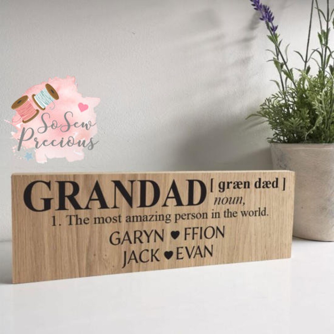 Personalised Grandad Plaque Block, Freestanding in Oak Veneer ...