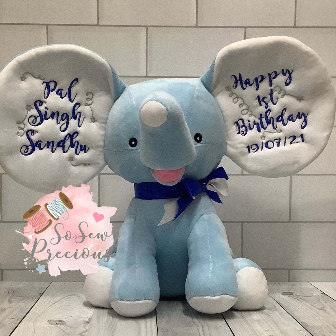 Cubbies Dumble Elephant, Blue, Personalised, New Baby Gift, Christening ...