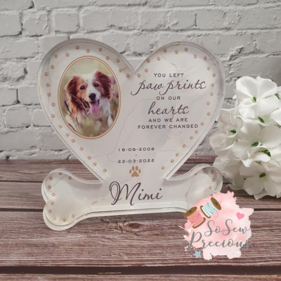 Personalised Freestanding Acrylic Heart and Bone , Dog Photo Memorial ...