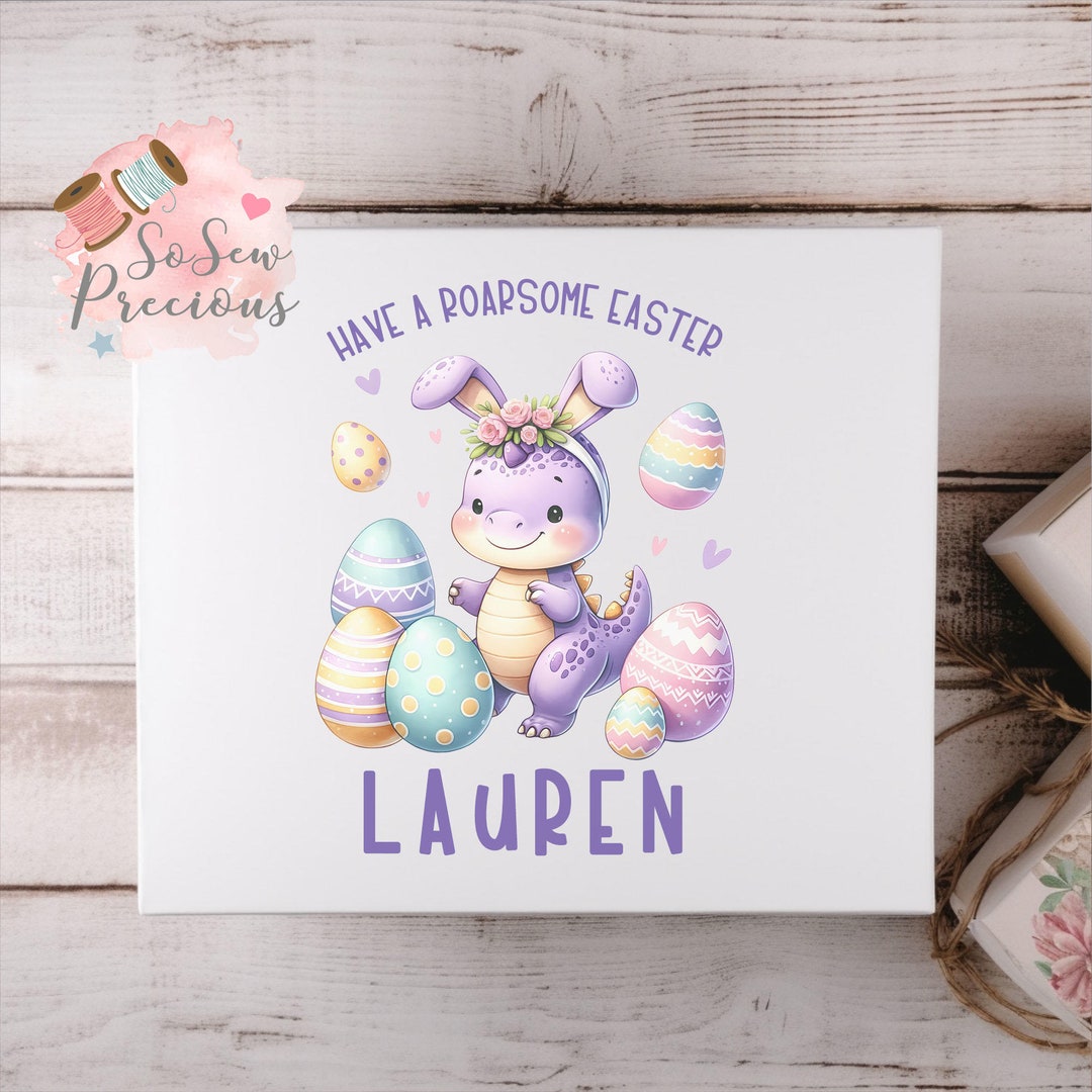 Personalised Purple Dinosaur With Eggs Large Magnetic Box, Personalized Box, Easter Eggs ...
