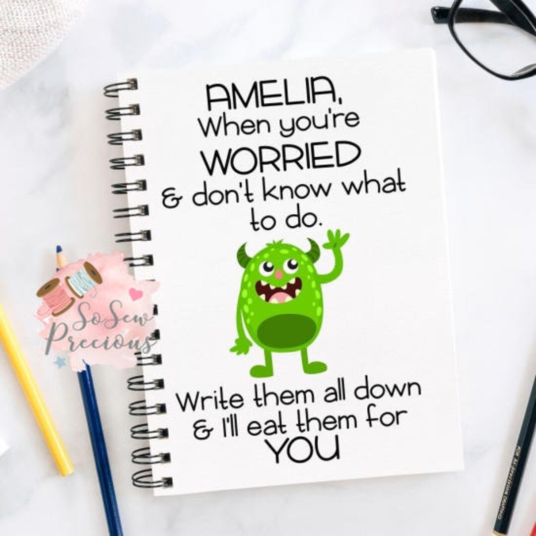 Personalised Worry Monster Notepad, Personalized Writing Book, Mental ...