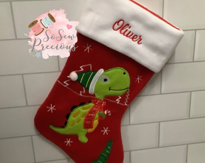 Dinosaur Stocking, Dino Christmas Stocking, Green Christmas Stocking ...