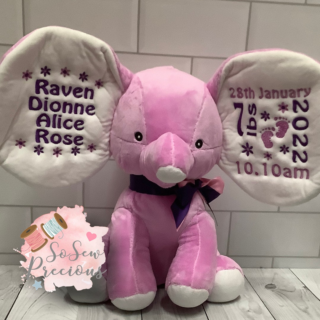 Cubbies Dumble Elephant, Lilac Purple, Embroidered Baby Gift ...