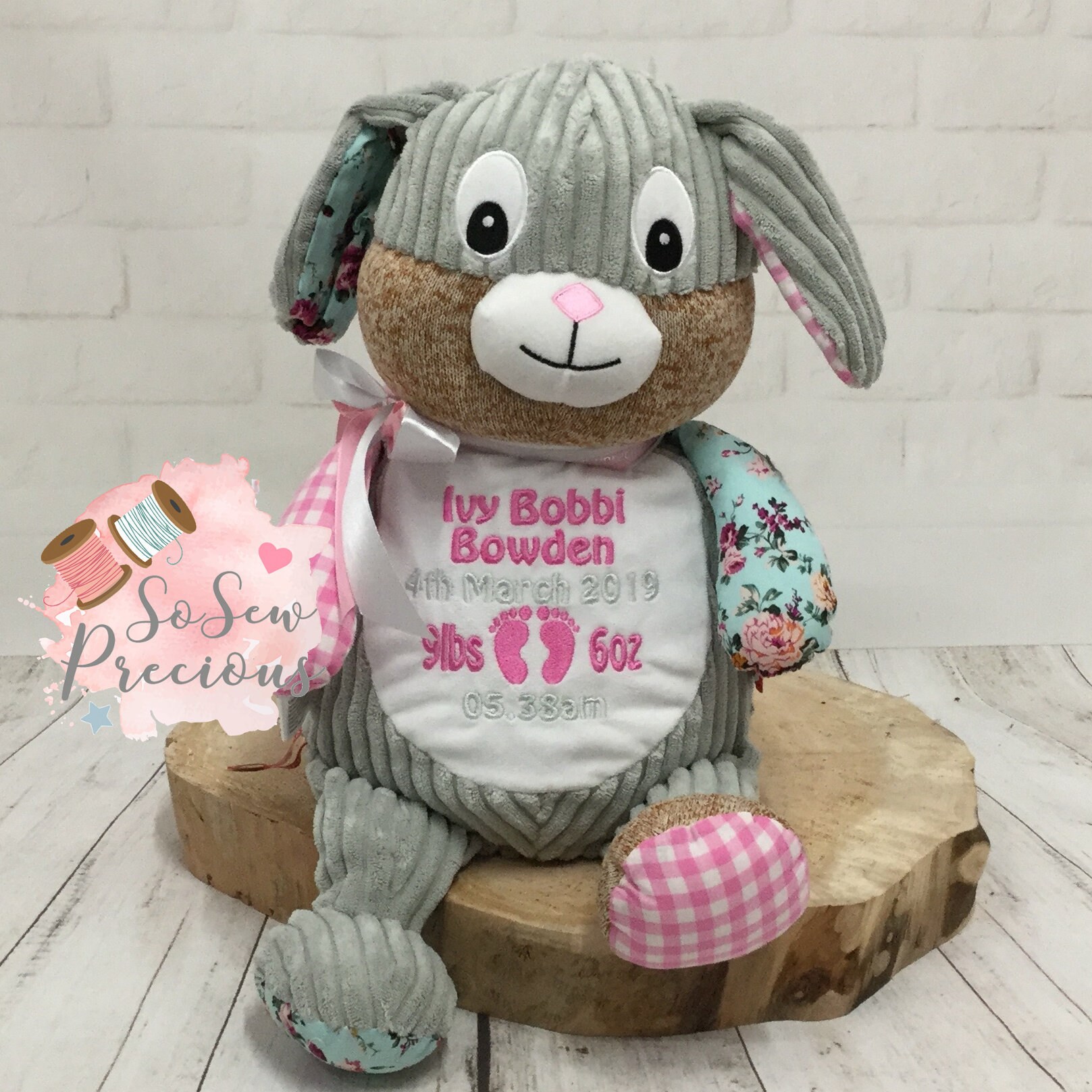 Personalised Bunny Rabbit Pink Embroidered Baby Gift - Etsy Denmark