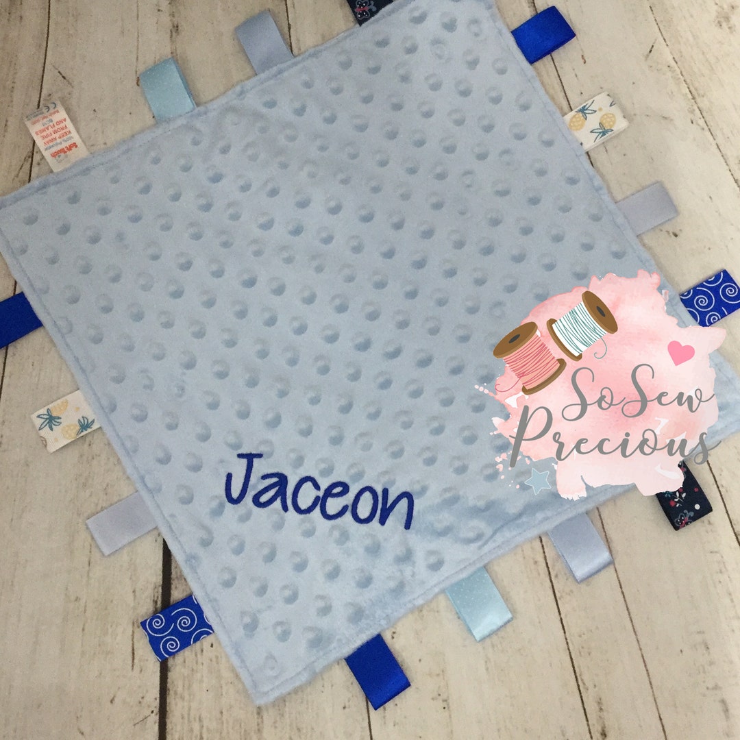 Personalised Baby Tag Blanket, Tag Blanket, Blue, New Baby Gift ...