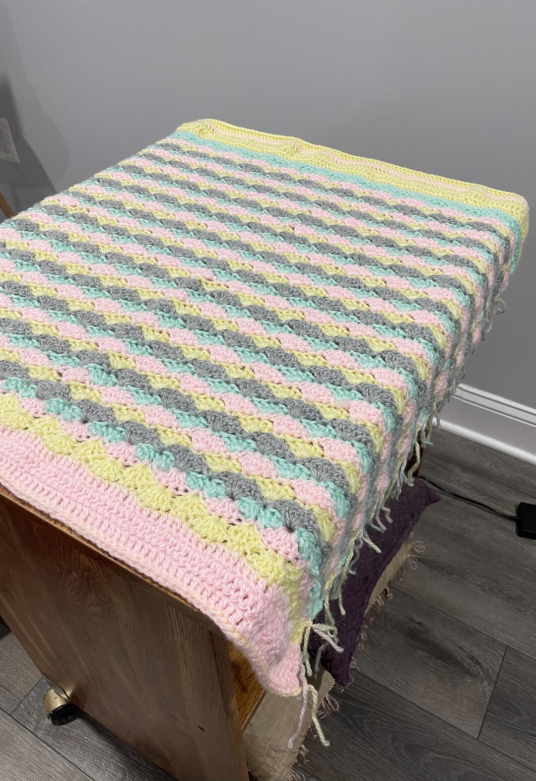 Crochet Baby Blanket - Multicolored Shell Pattern With Fringe - Extra ...