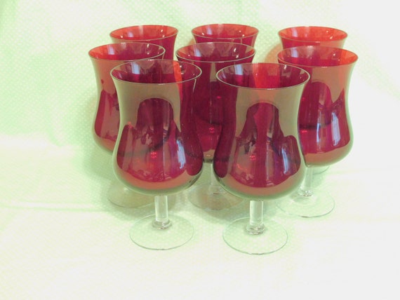 Ruby Red Hurricane Glasses-set of 8 | Etsy