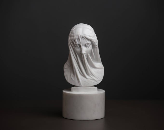 MARBLE Bust of the Veiled Virgin Mary by Strazza Carved Statue Artist ...