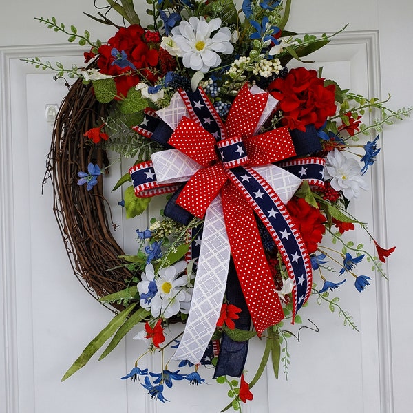 Patriotic Wreath on a Red Grapevine Wreath - Etsy