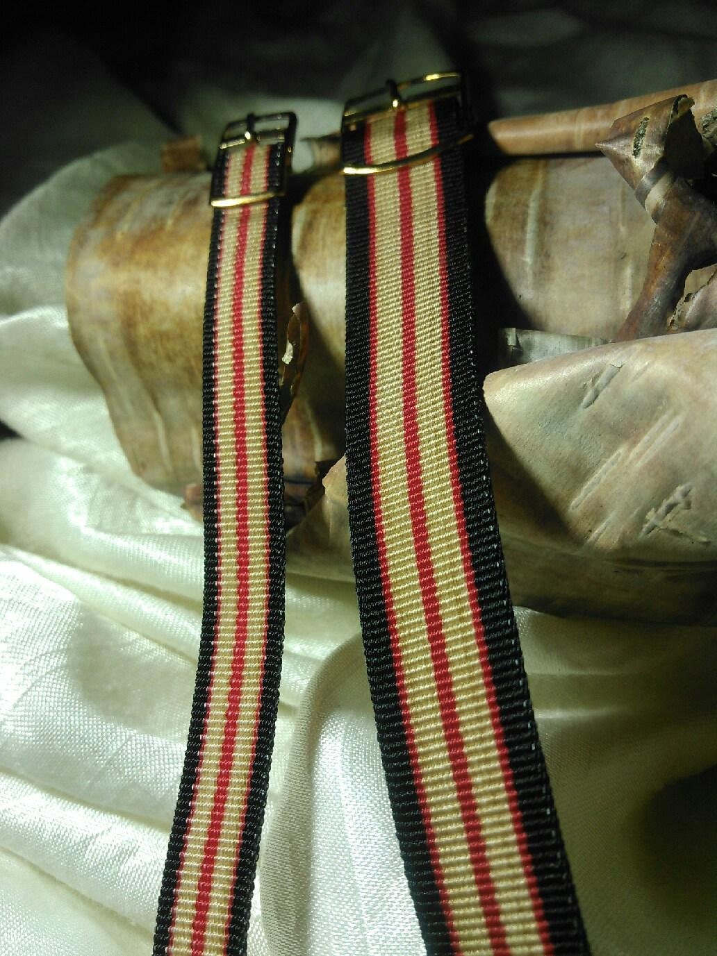 Vintage Nylon Neutral Toned Black and Red Striped Adjustable Watch ...