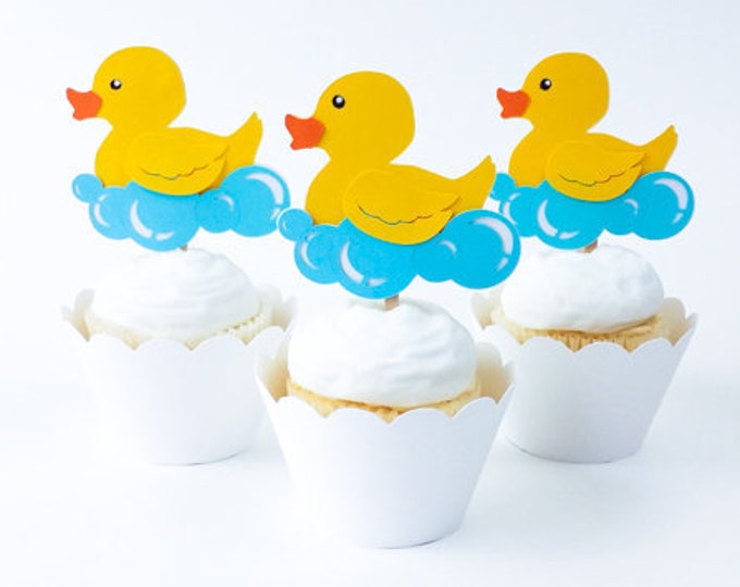 12 Duck Cupcake Toppers Ready to Ship Rubber Ducky Cupcake Toppers ...