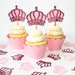 12 Princess Crown Cupcake Toppers - Pink Glitter & Light Pink Crown ...