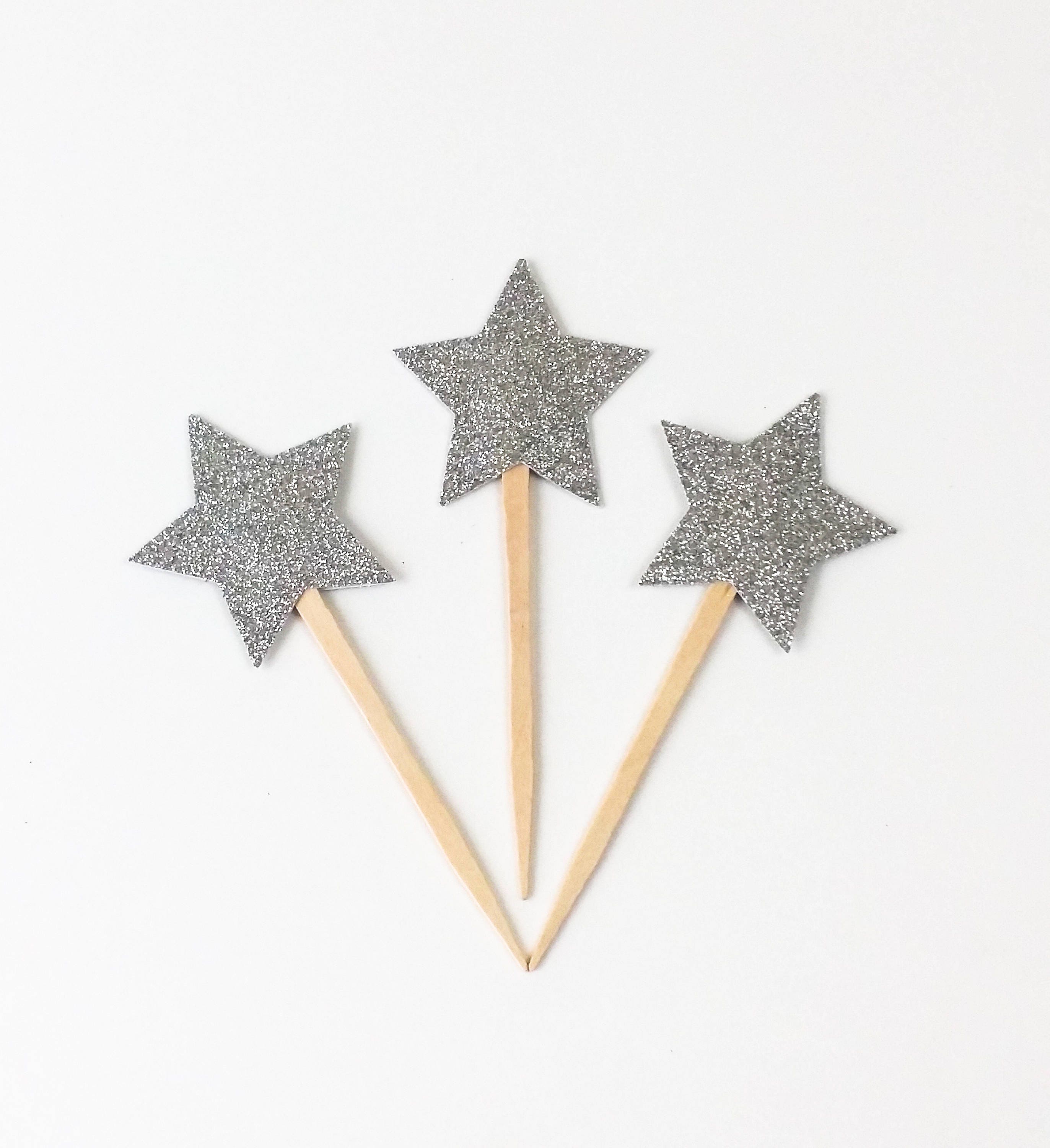 12 Silver Glitter Star Cupcake Toppers Silver Star Food - Etsy