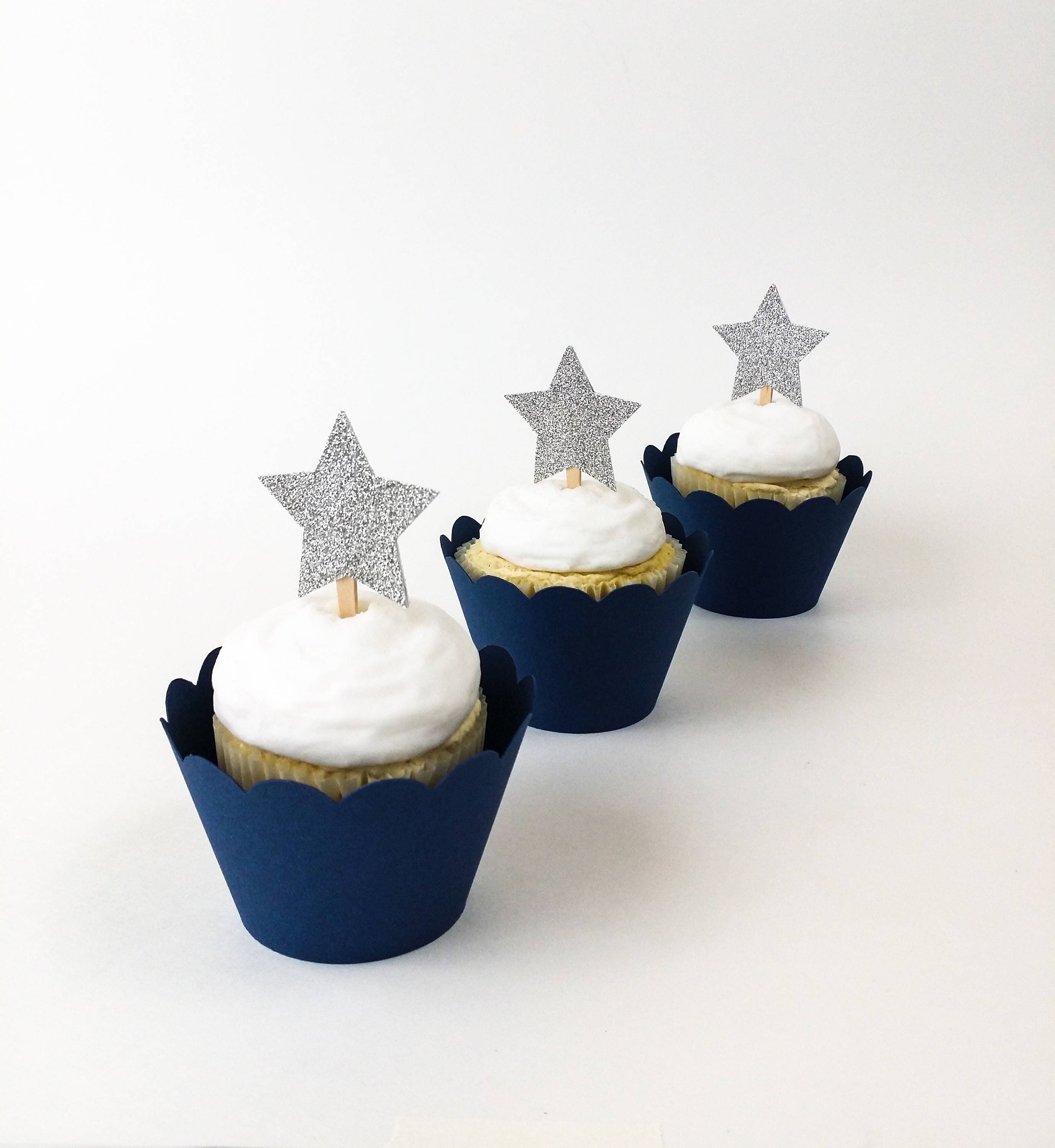 12 Silver Glitter Star Cupcake Toppers Silver Star Food - Etsy