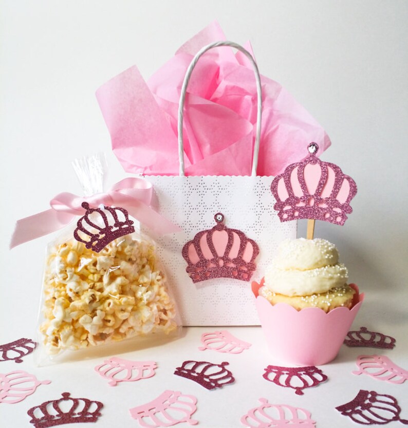 12 Princess Crown Cupcake Toppers Pink Glitter & Light Pink | Etsy