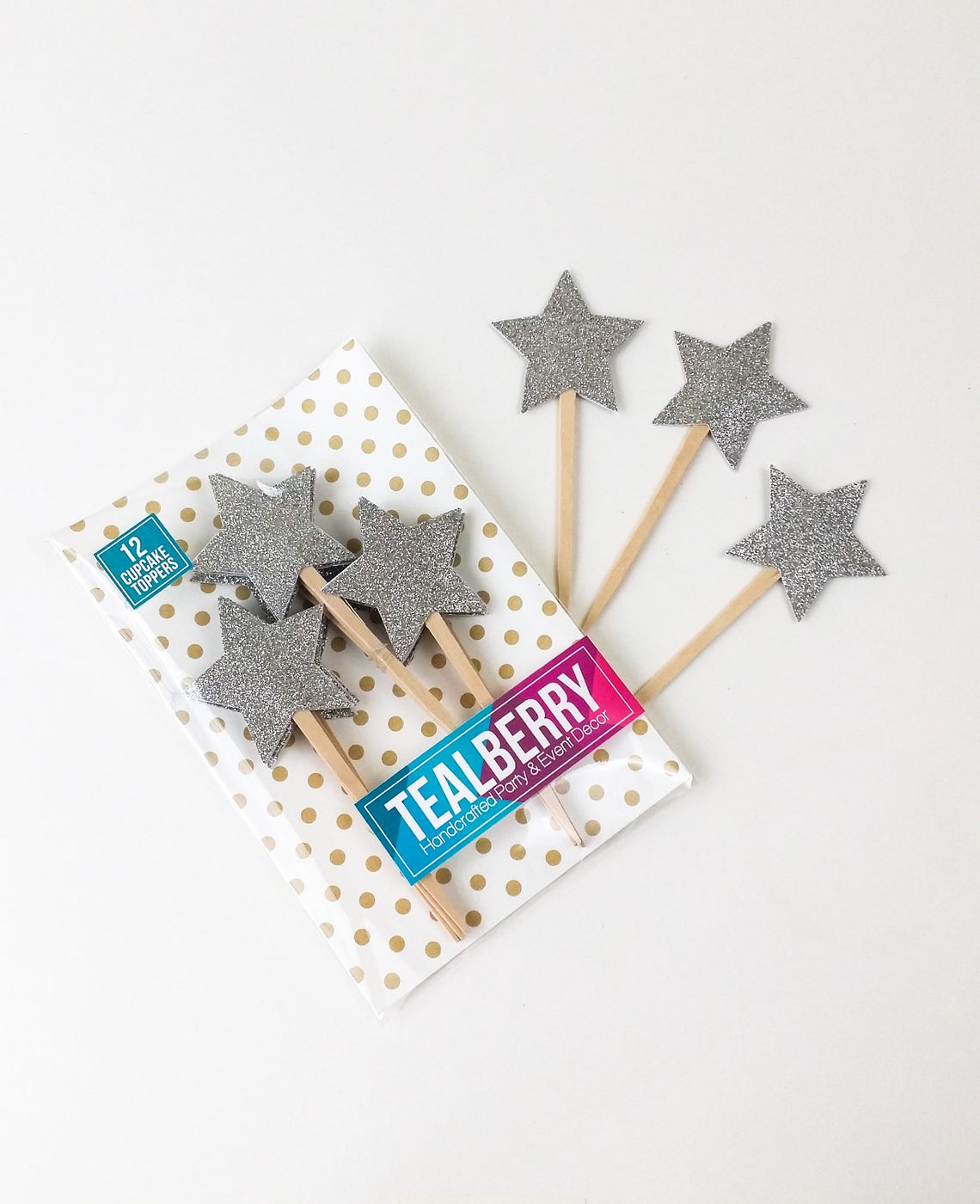 12 Silver Glitter Star Cupcake Toppers Silver Star Food - Etsy