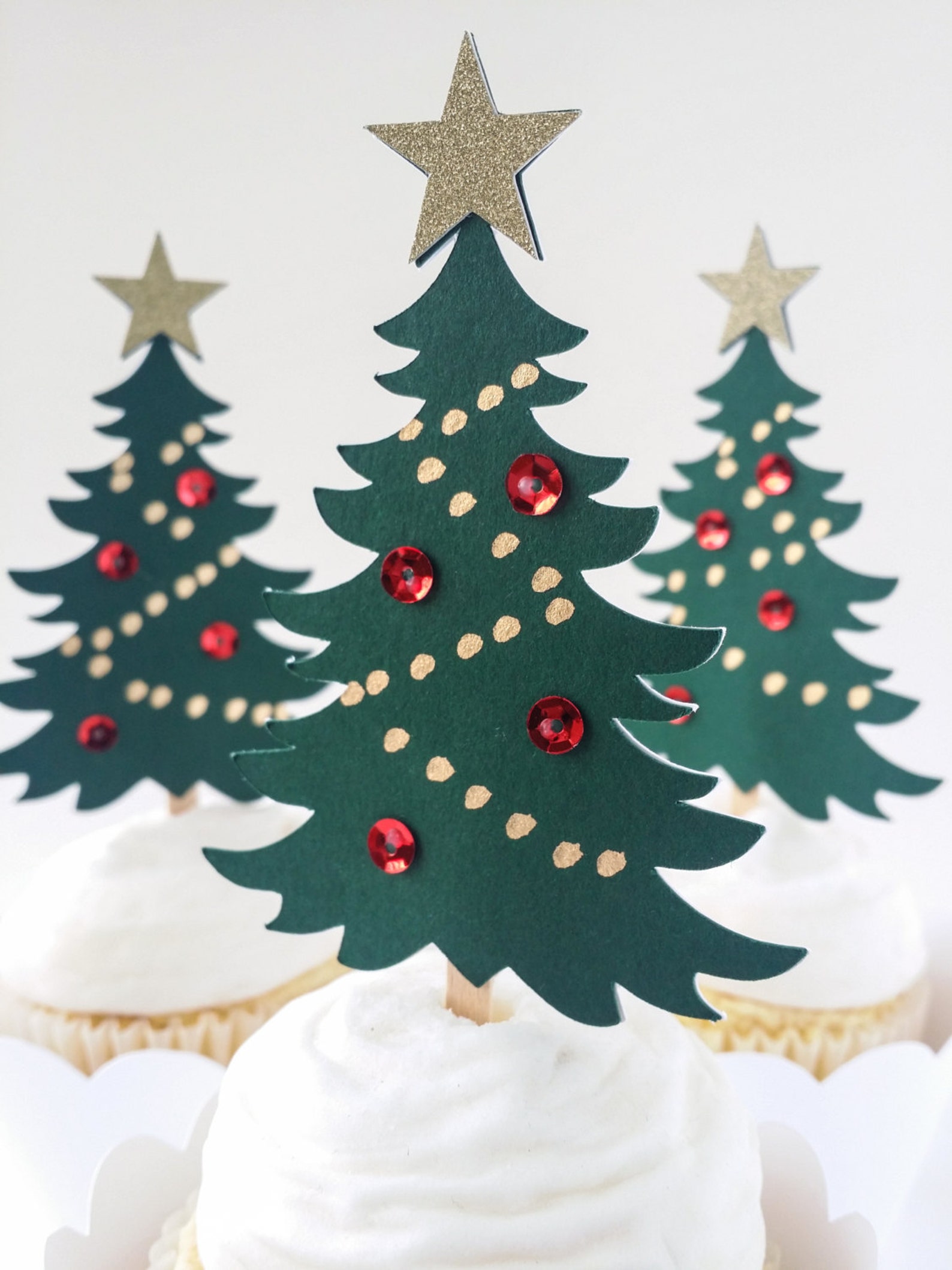 12 Christmas Tree Cupcake Toppers Tree Cupcake Picks Green | Etsy