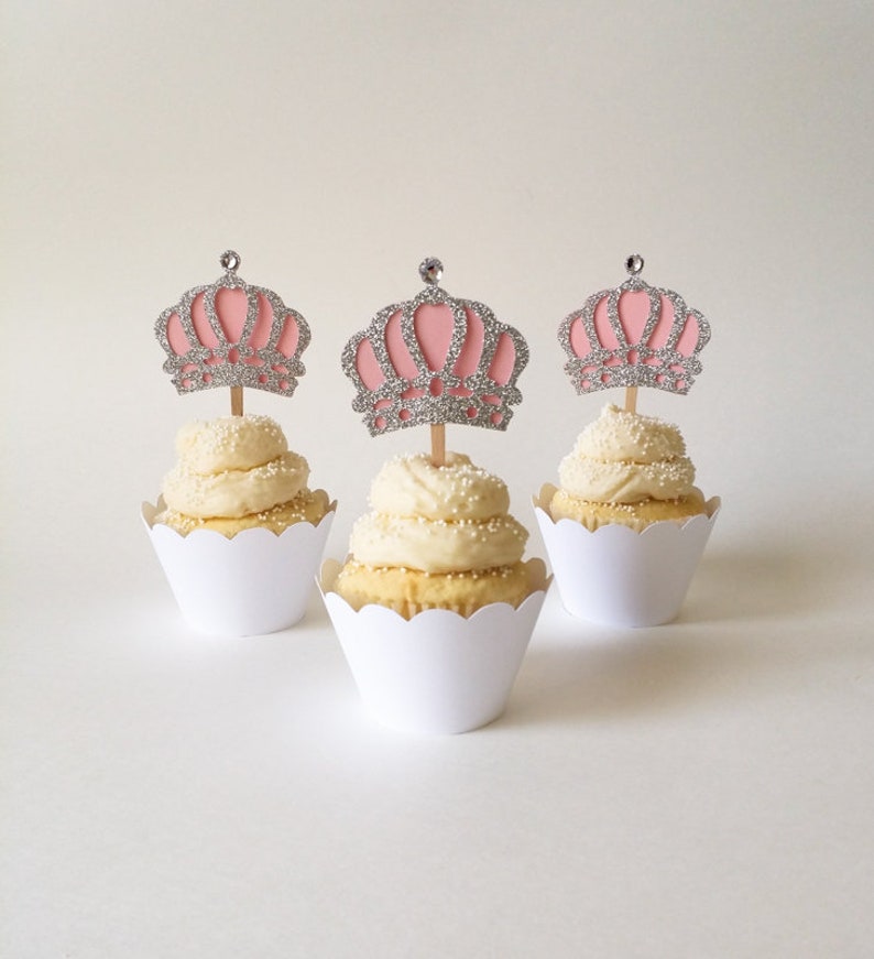 12 Princess Crown Cupcake Toppers Silver Glitter & Light | Etsy