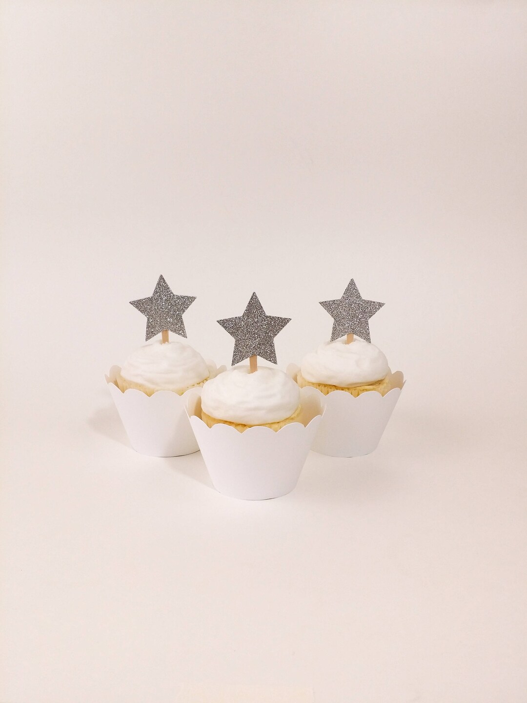 12 Silver Glitter Star Cupcake Toppers | Silver Star Food Picks, Silver ...