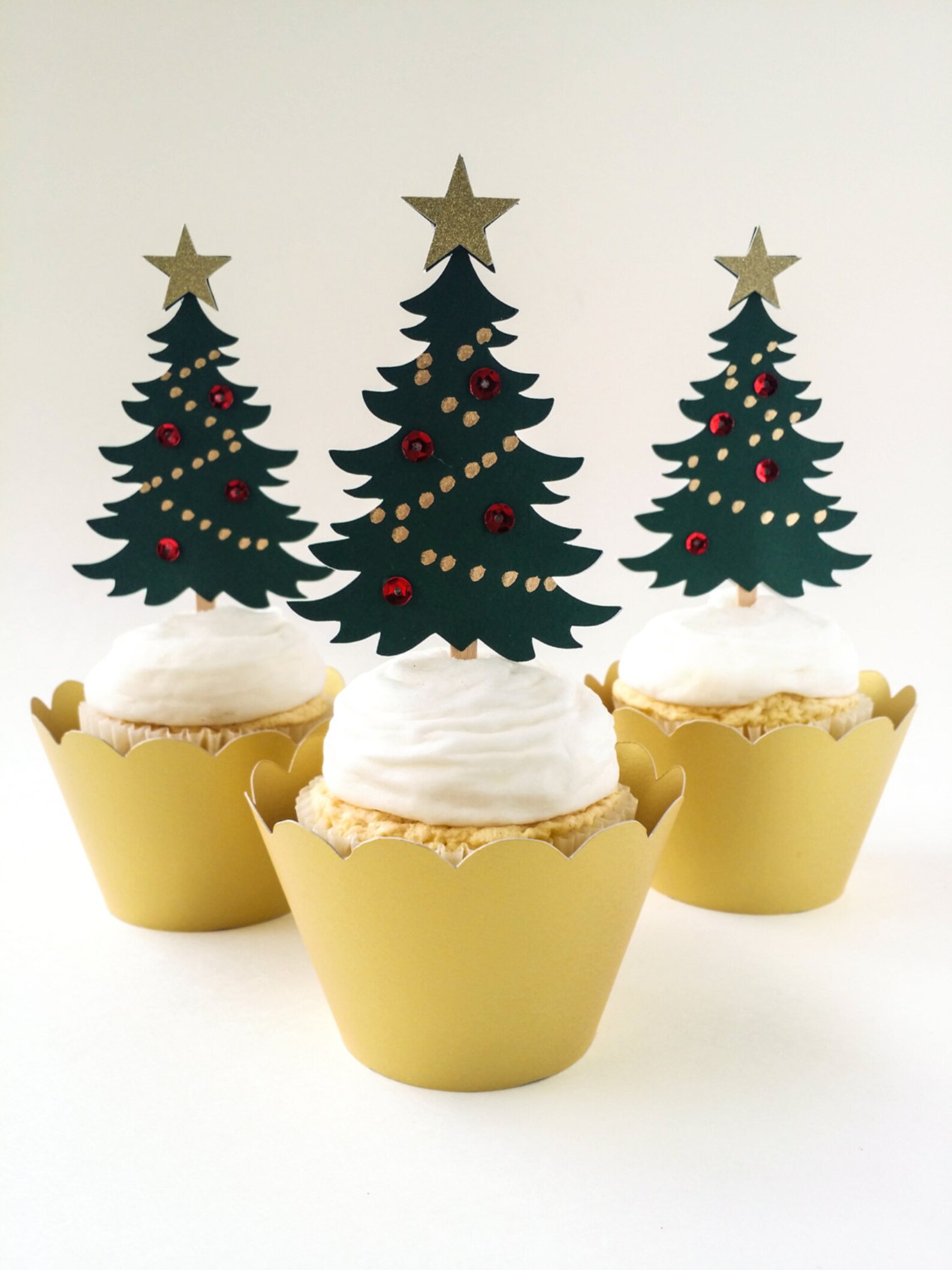 12 Christmas Tree Cupcake Toppers Tree Cupcake Picks, Green Tree ...