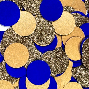 Royal Blue, Gold, & Gold Glitter Confetti | 150 Piece - 1" Circles ...