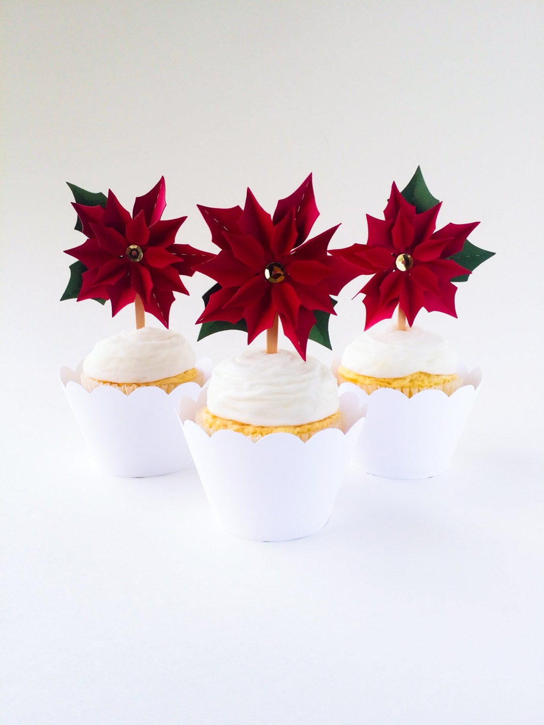 Red Poinsettia Cupcake Toppers: Holiday Christmas Picks, Set of 12 - Etsy