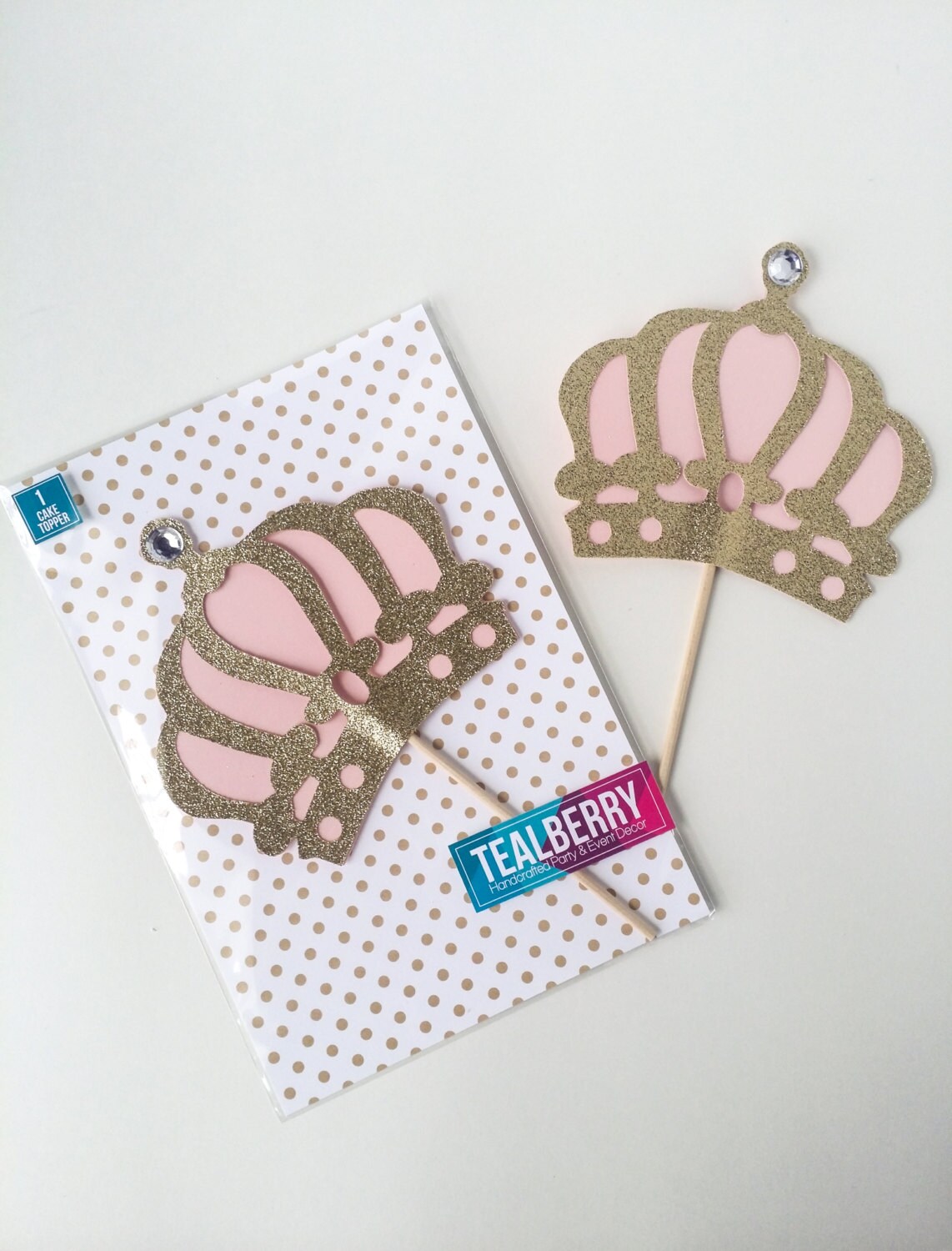 Pink & Gold Glitter Crown Cake Topper: Princess Party Decor - Etsy