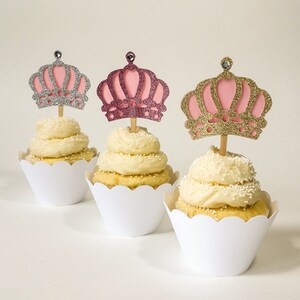 12 Princess Crown Cupcake Toppers Pink Glitter & Light Pink | Etsy