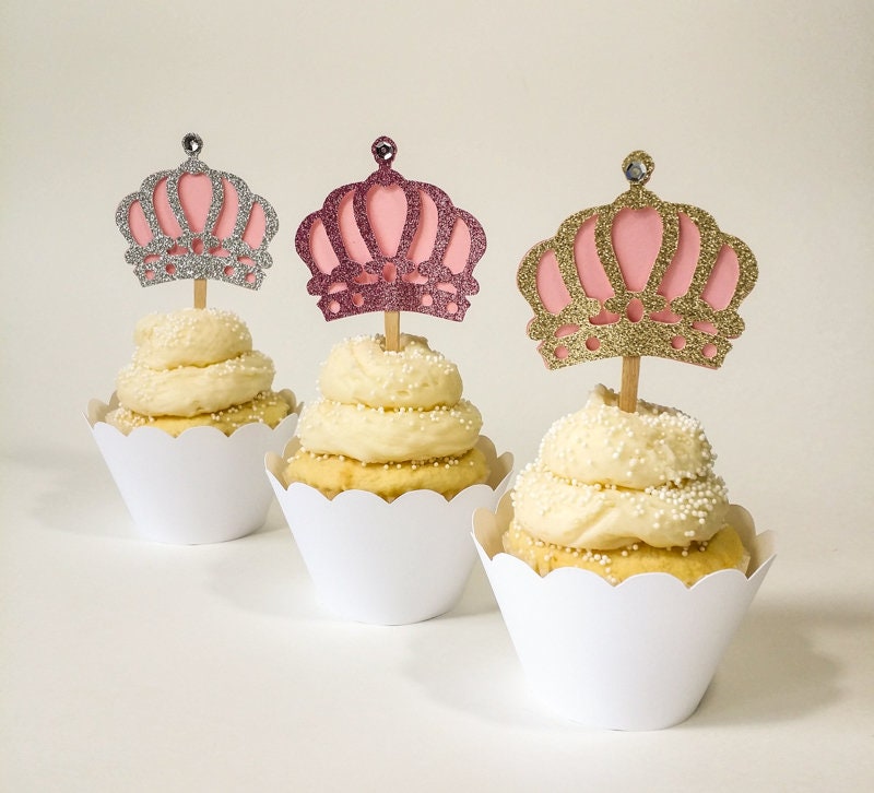12 Princess Crown Cupcake Toppers Silver Glitter & Light | Etsy