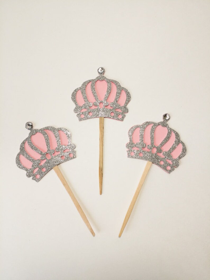 12 Princess Crown Cupcake Toppers Silver Glitter & Light | Etsy