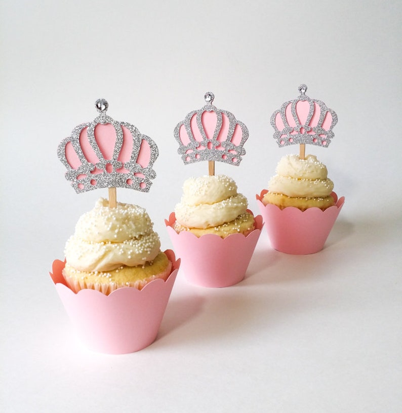 12 Princess Crown Cupcake Toppers Silver Glitter & Light | Etsy