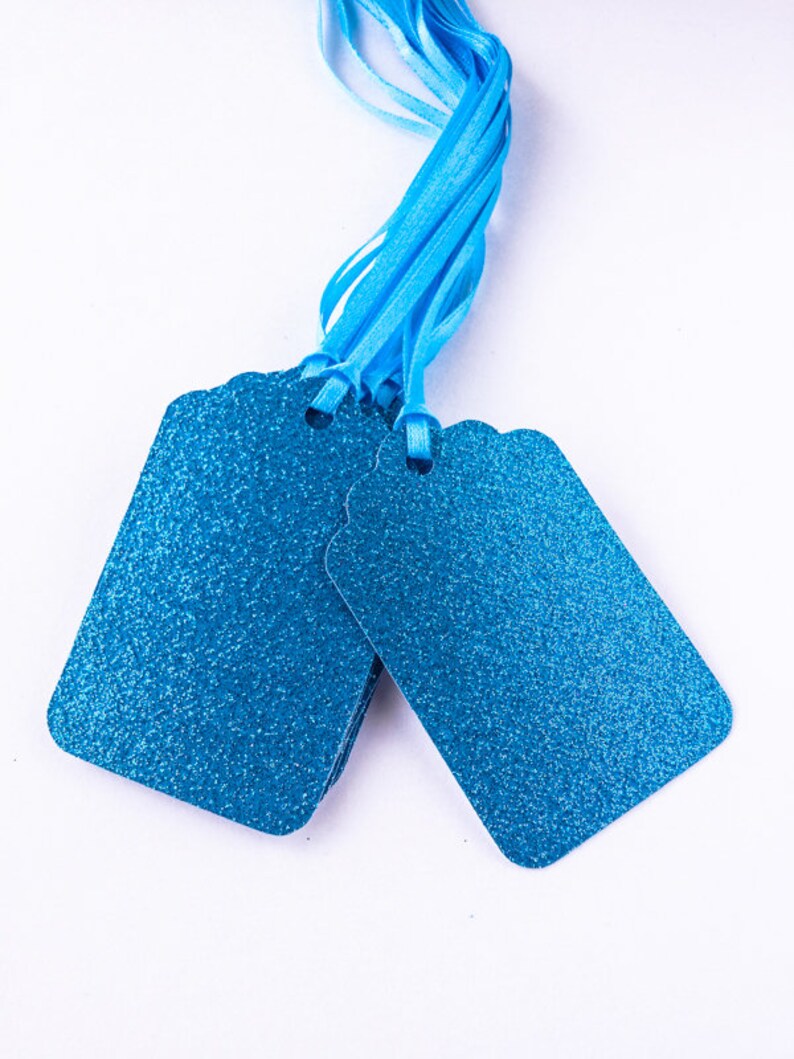 CLEARANCE 12 Turquoise Glitter Tags Blue Tags Turquoise - Etsy