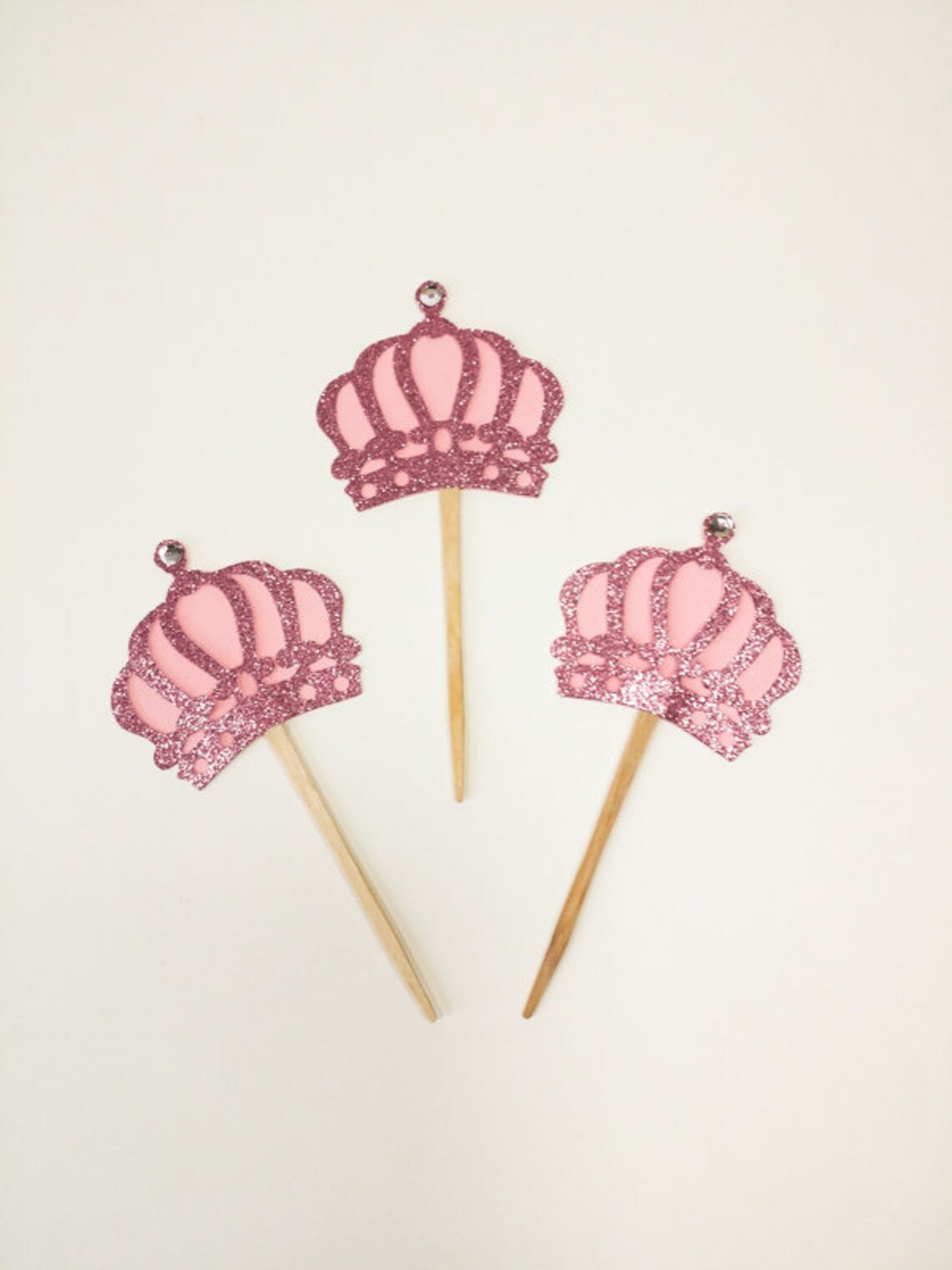 12 Princess Crown Cupcake Toppers Pink Glitter & Light Pink | Etsy