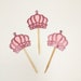 12 Princess Crown Cupcake Toppers - Pink Glitter & Light Pink Crown ...