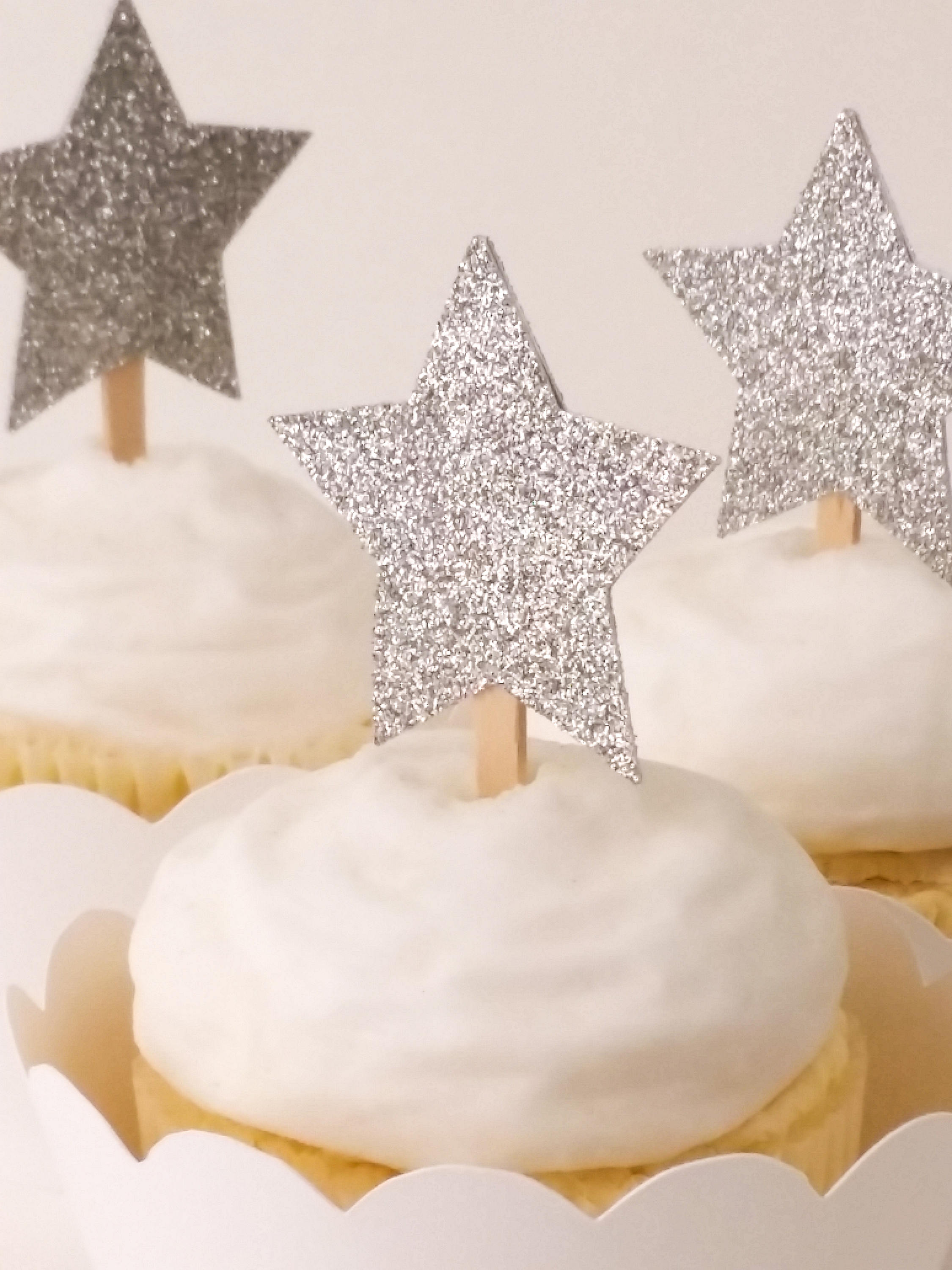 12 Silver Glitter Star Cupcake Toppers Silver Star Food - Etsy