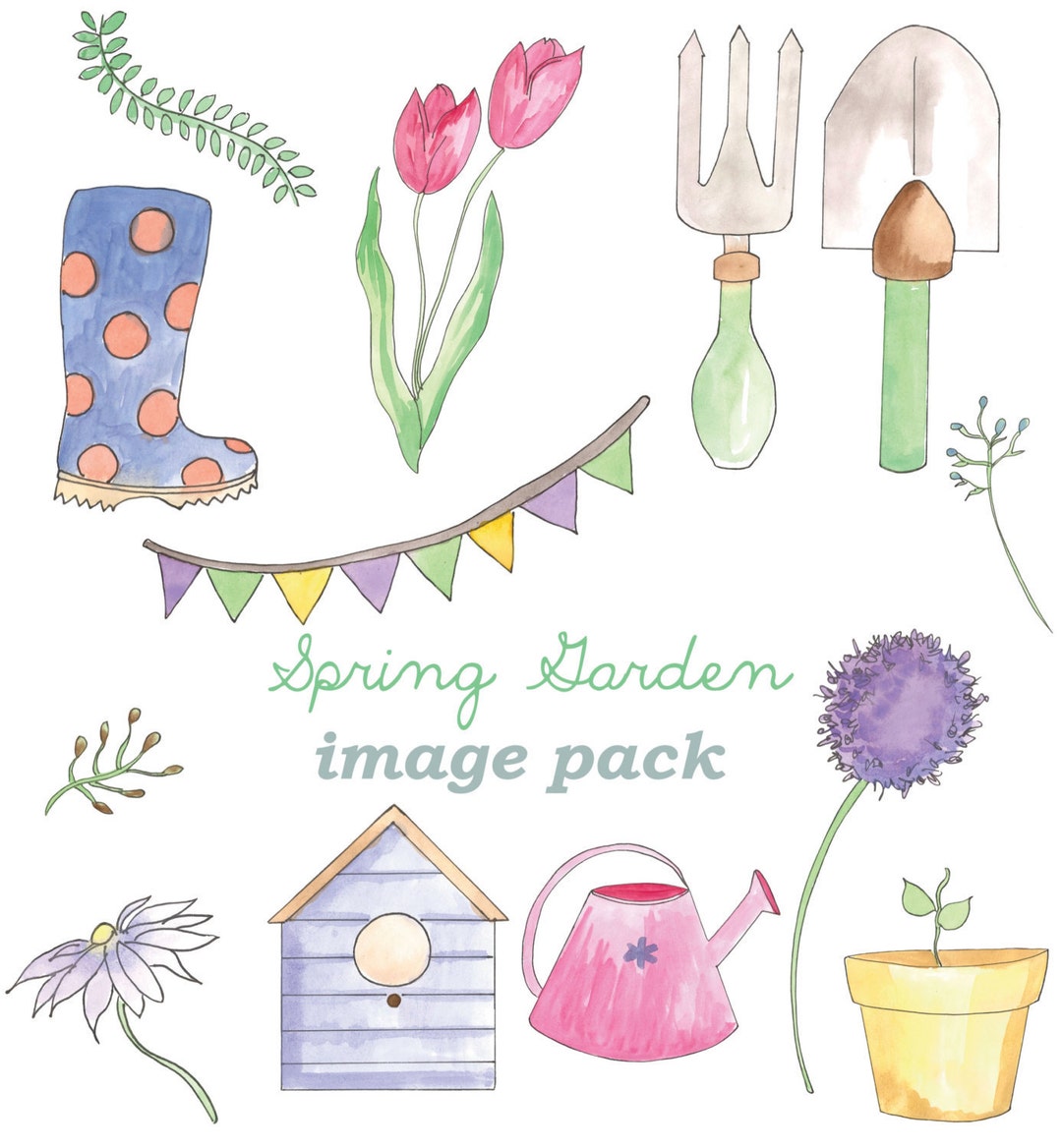 Gardening Clipart Set, Watercolor Garden, Vegetables, Garden Tools ...