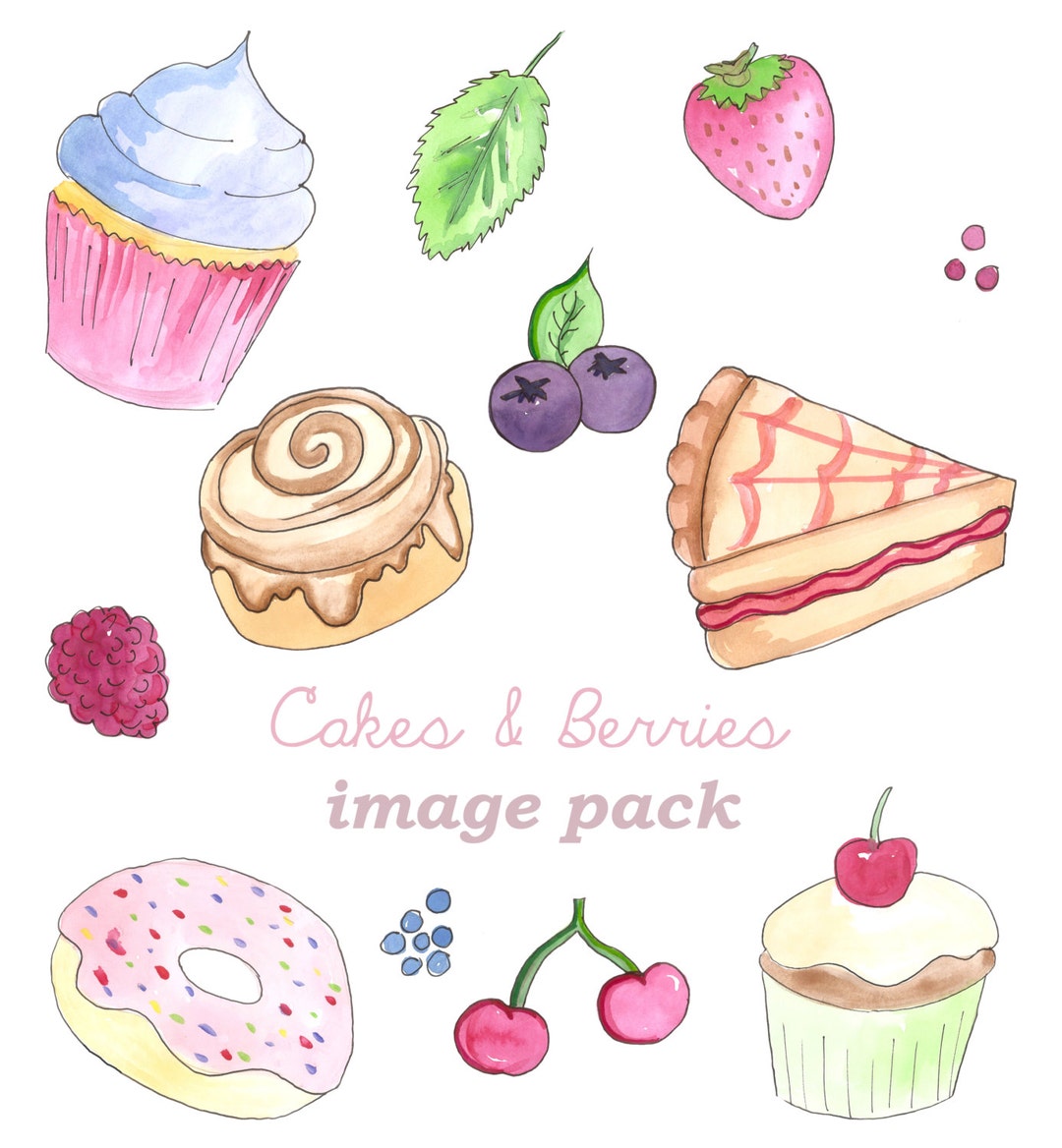 Watercolour Fruits and Desserts Clipart Digital for Instant Download ...